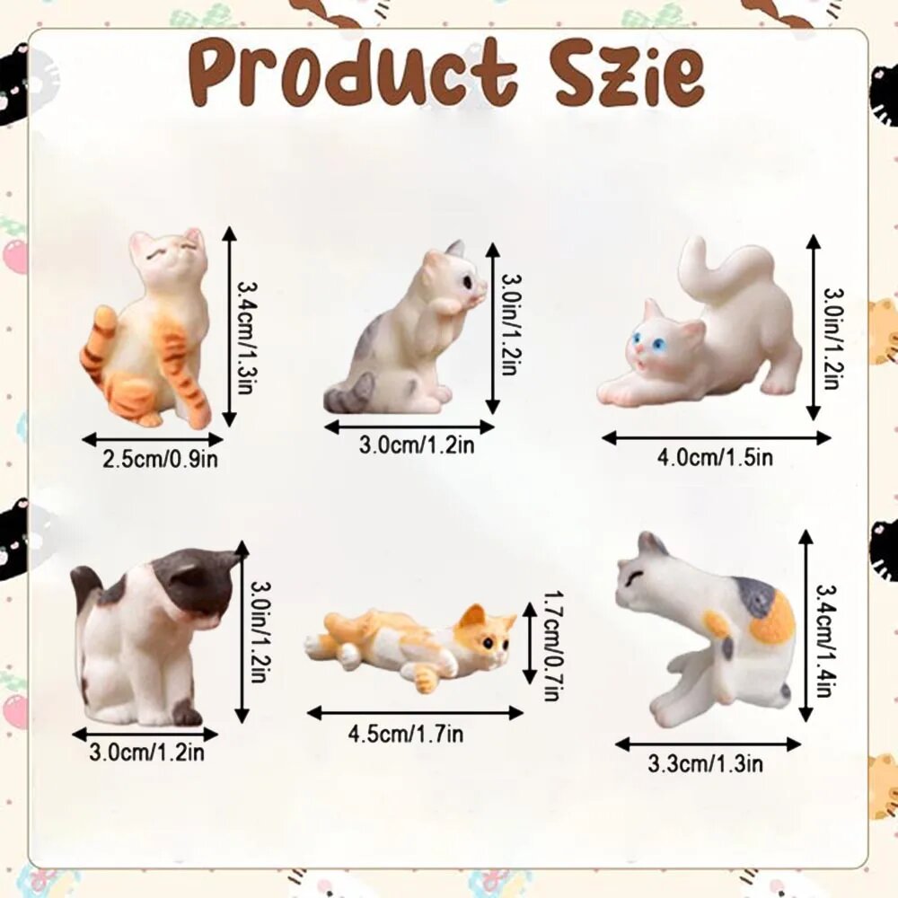Мини фигурки кошек из резины для торта 12 шт. Бежевый, set5