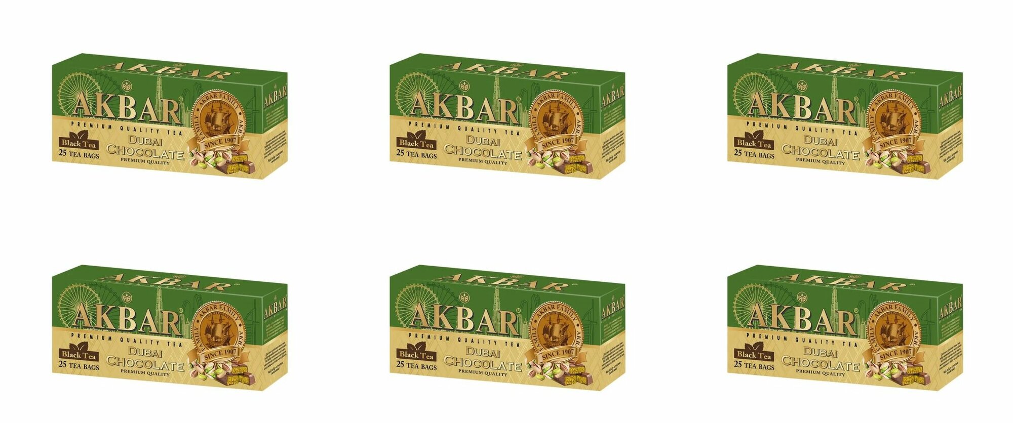 Akbar Dubai Chocolate чёрный 25 пак. 1,5 г, 6 уп