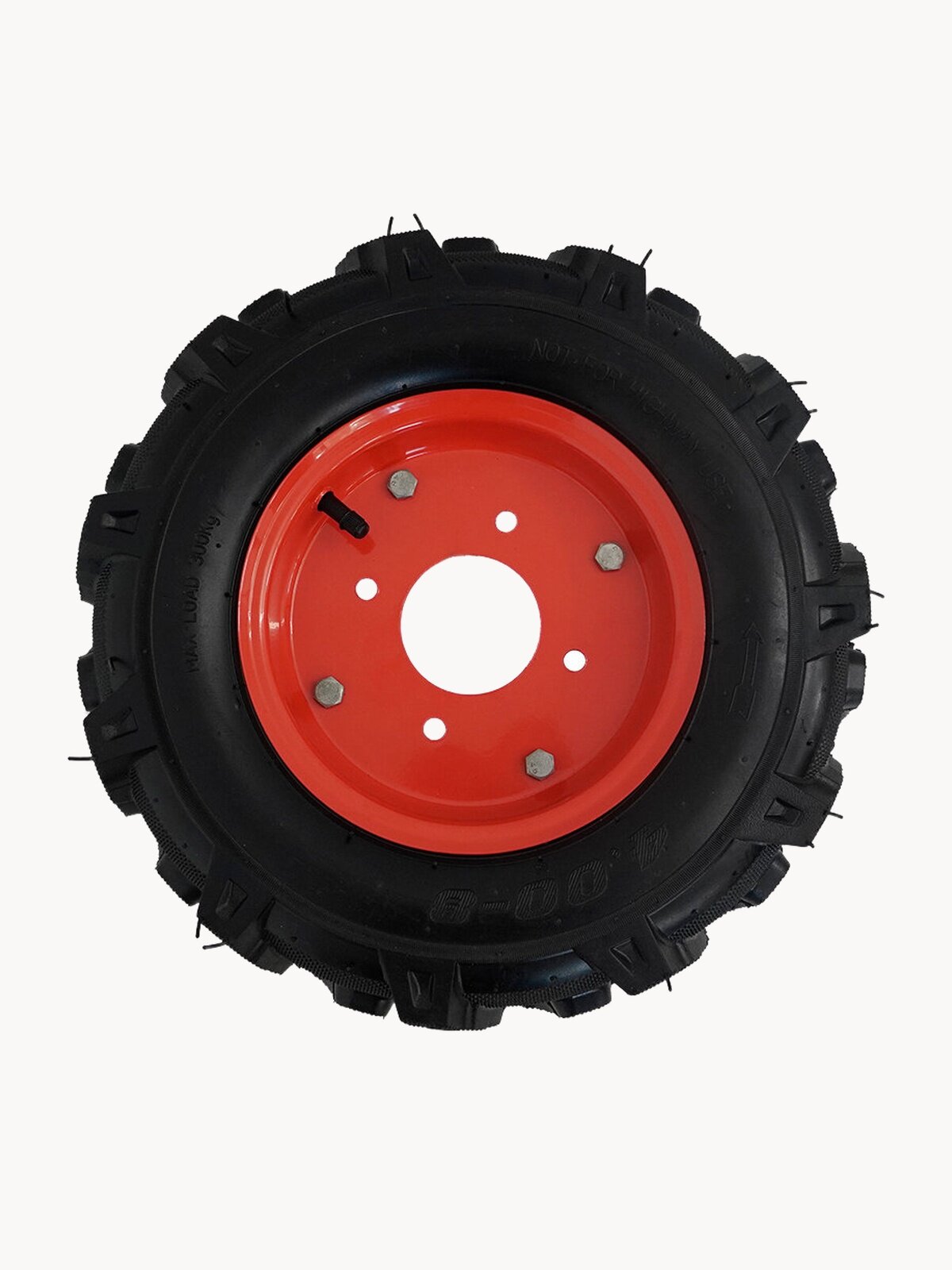 Колесо пневматическое Habert 4.00-8 для мотоблока, Елочка, красный (4 отверстия, грузоподъёмность 300 кг.)