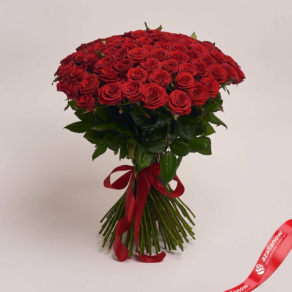 Классический букет 101 красная роза, без упаковки, под ленту, АзалияНау