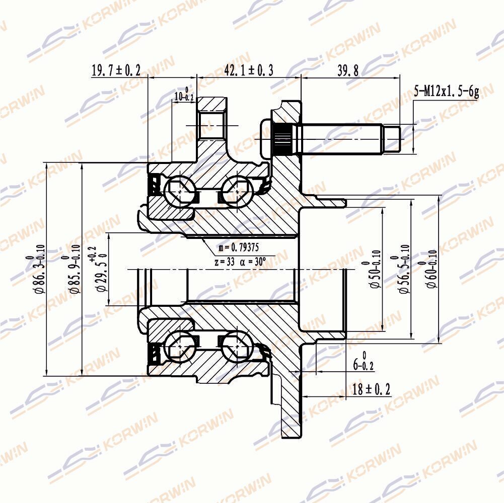 Ступица колеса передняя с ABS для Опель Астра -J 09-Opel Astra-J 09- артикул KWAH0014 производителя KORWIN