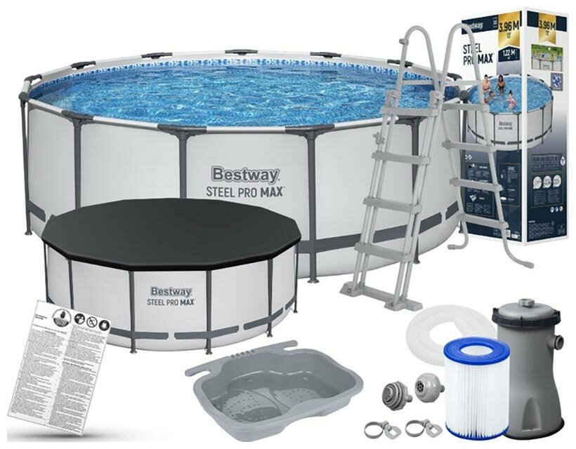 Бассейн каркасный BestWay Steel Pro Max, круглый, 396х122 см, 12690 л, полный комплект (5618W)
