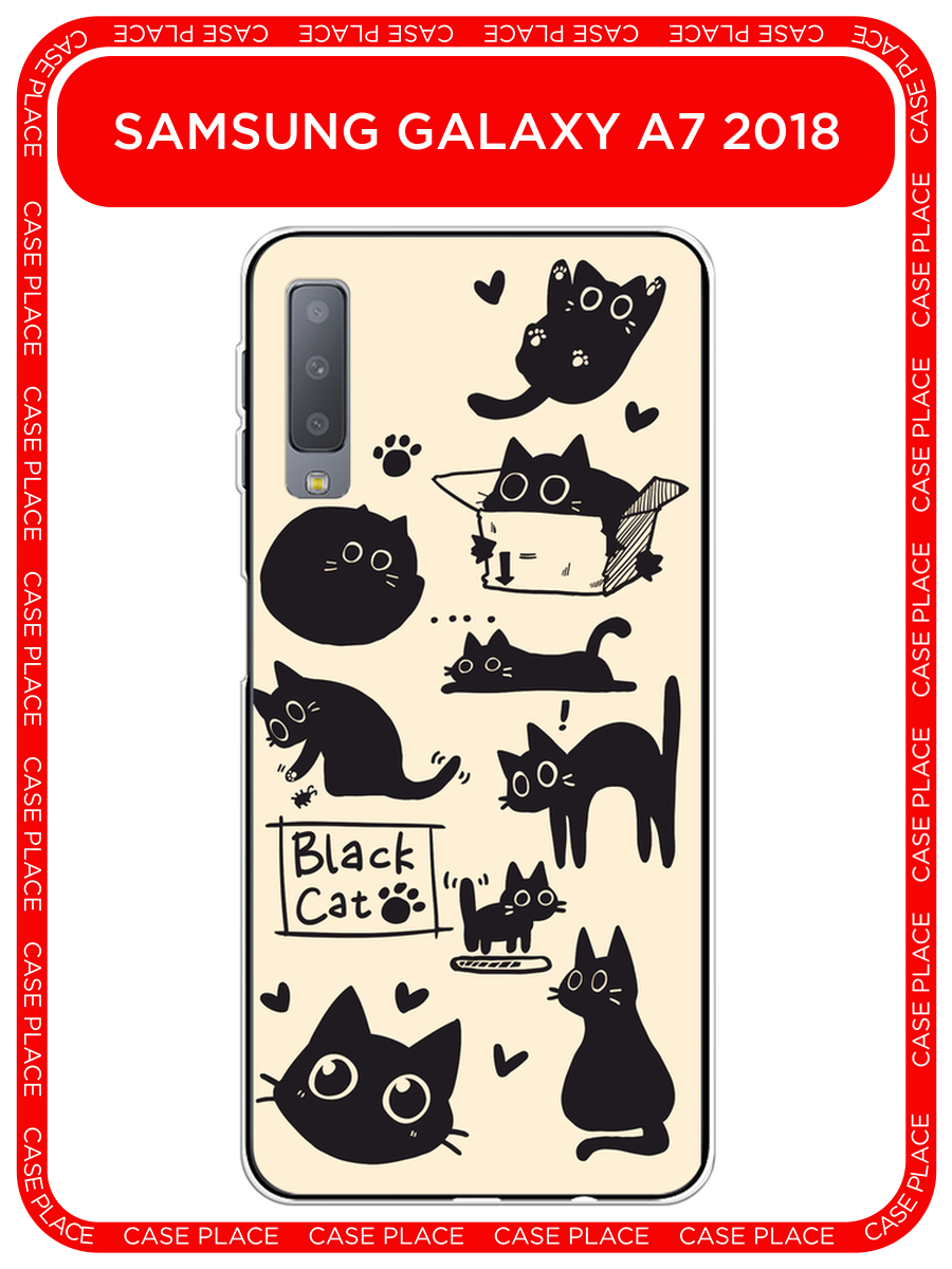 Чехол на Samsung Galaxy A7 2018 / Самсунг Галакси А7 2018 с принтом Чёрный котик рисунки