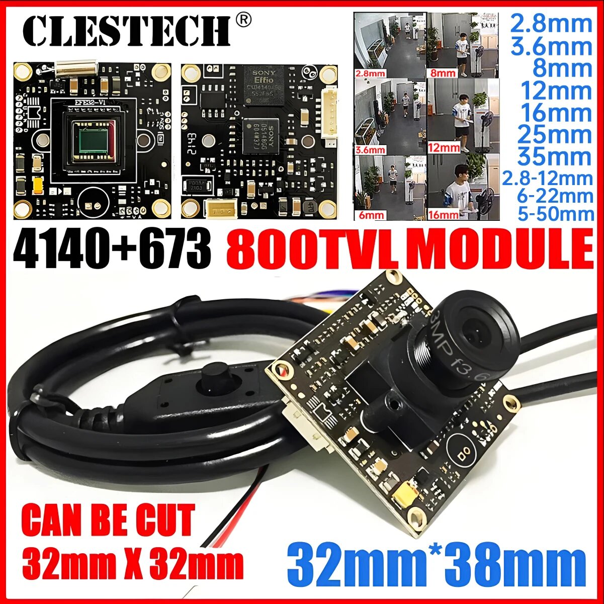 Clestech 1/3" Sony 4140+673 800TVL CCD HD CCTV камера модуль ПАЛ, без объектива