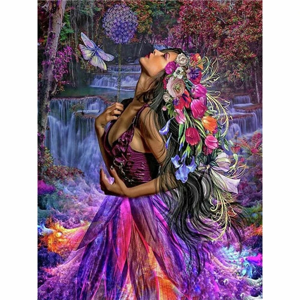 Алмазная картина "Портрет леди" алмазная огранка 40х50 см,40X50CM, белый