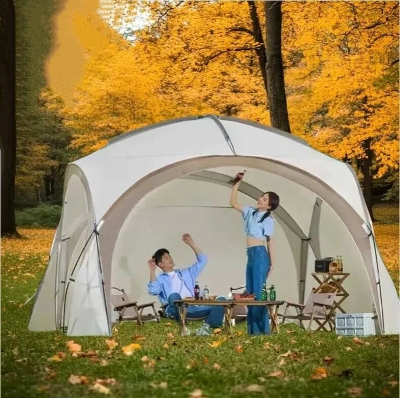 Шатер Садовый Беседка, Бежево-серебристый Гель 4,2*4,2*2,3 Купольный Навес