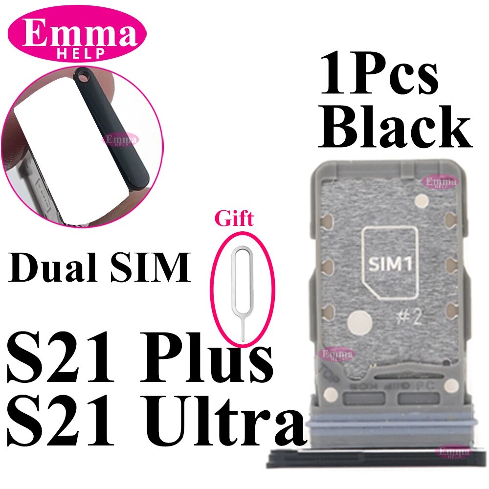 Держатель лотка SIM-карт Dual SIM для Samsung S21 Plus/Ultra, черный