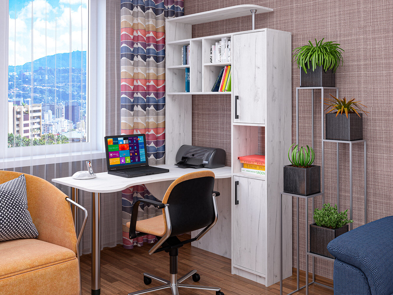 Стол компьютерный "МК Пирамида" СК-14 с пеналом, универсальный (правый, левый), цвет крафт светлый, 200х110х135 см