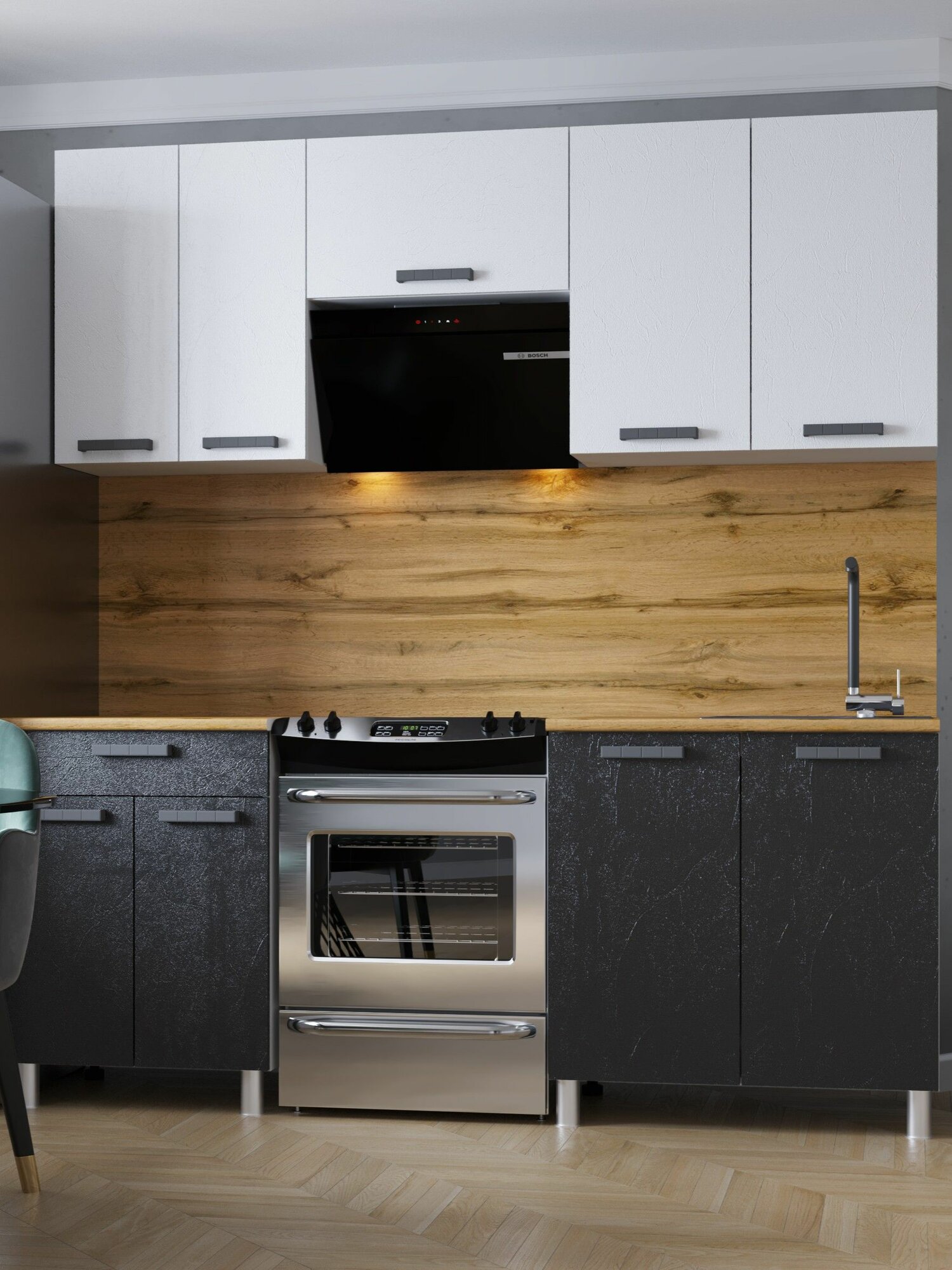 Кухонный гарнитур с окапом Григгс МДФ 2м камень светлый/камень темный без столешницы