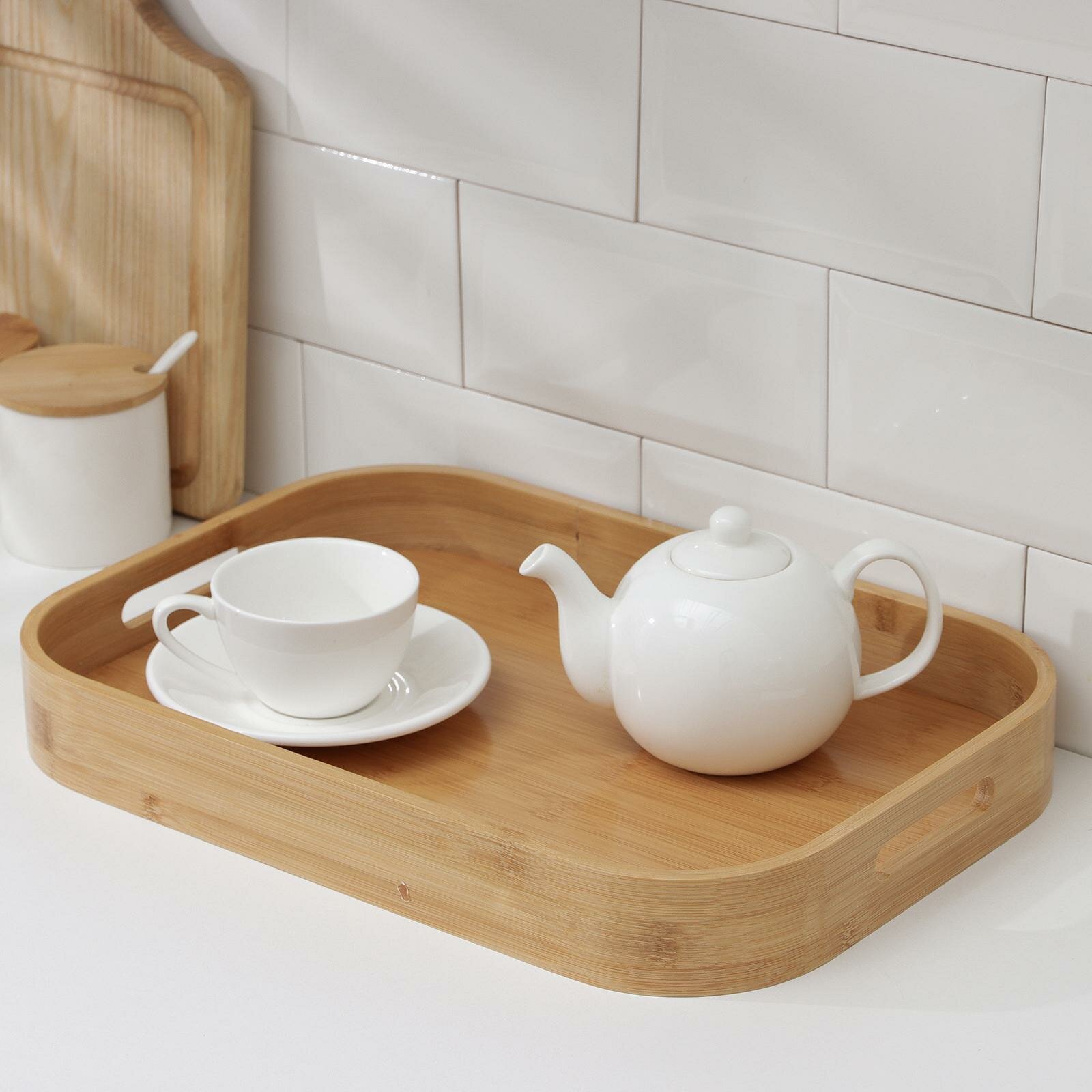 Поднос деревянный с ручками, 40х28 см, Доляна