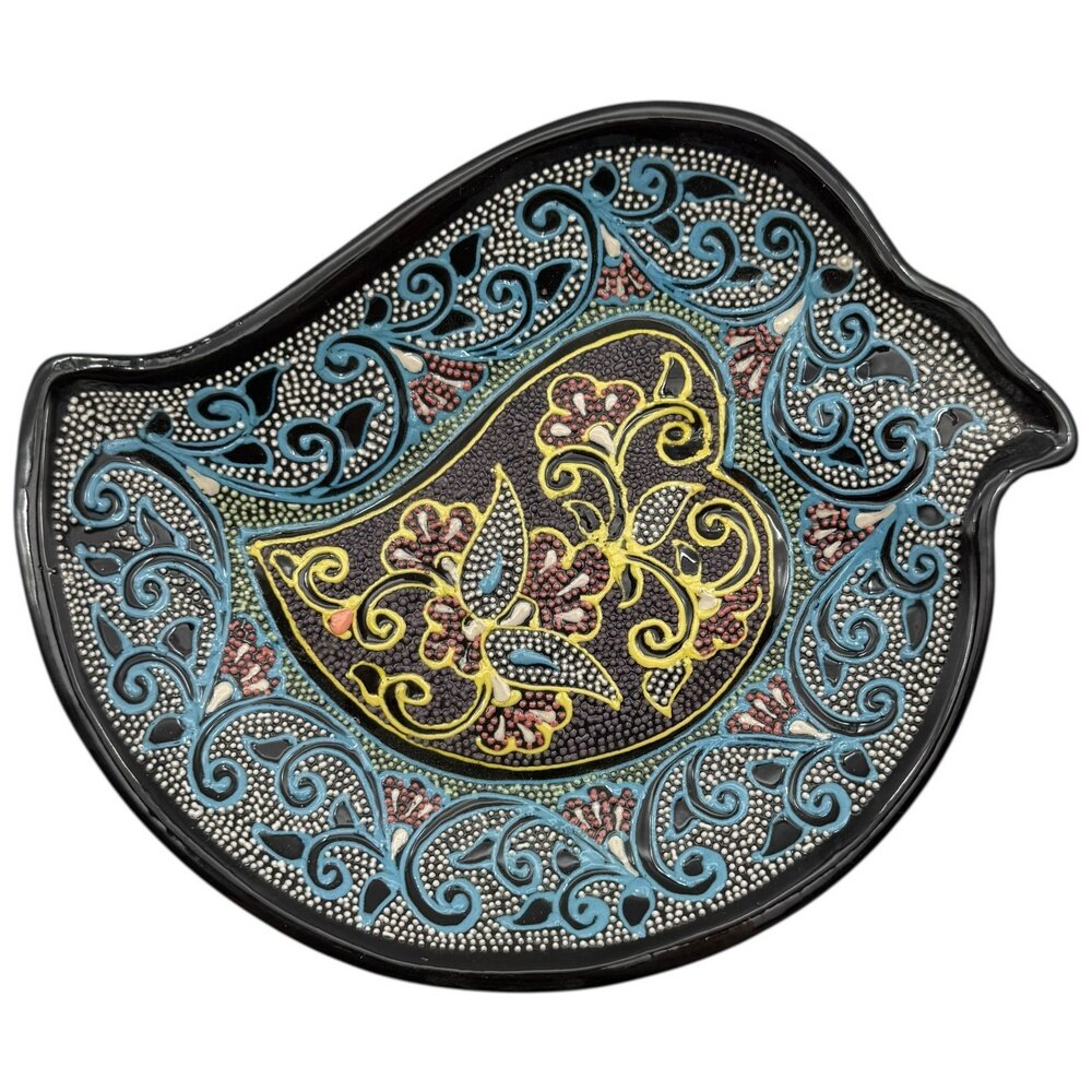 Тарелка "Листок Dots Цветы", 19*15 см, Риштанская керамика, ручная работа, 2022 г, Узбекистан