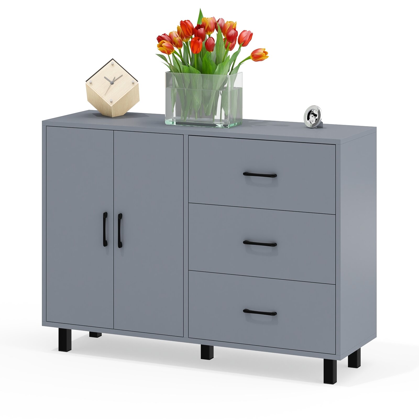 Комод-тумба две дверки и три ящика РВК 123-1204, графит, 120,4х37,4х87 см.