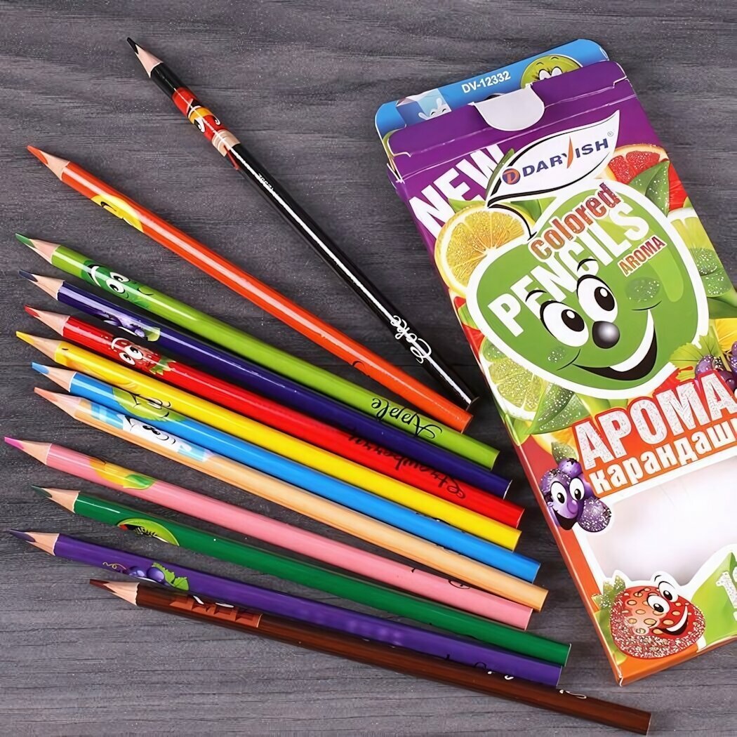 Цветные карандаши ароматизированные 12 цветов, деревянные, 17,5 см, для творчества