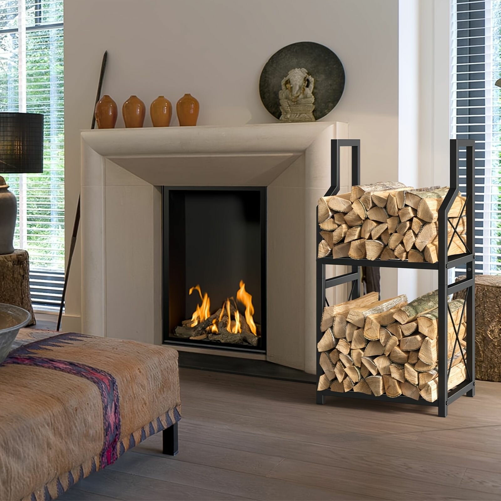 Дровница "Лофт", напольная, сталь, 3 полки, высота 80см, 80x30x40cm, черная