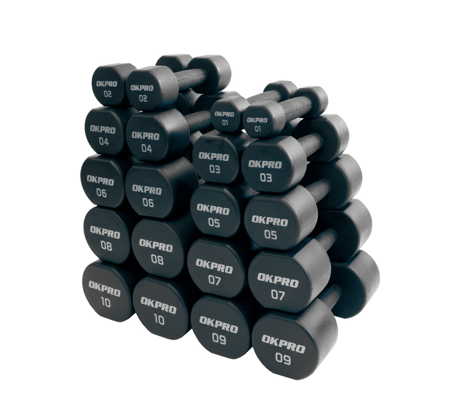 Набор полиуретановых гантелей от 1 до 10 кг (серый лого)