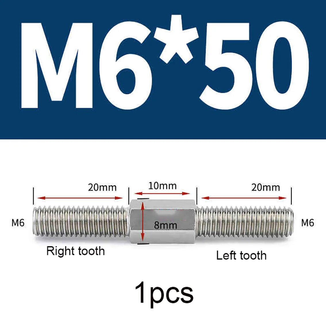 2 шт, стержни с двойной резьбой M6 M8, GooBetter, нержавеющая сталь 304 M6x50mm-1pcs