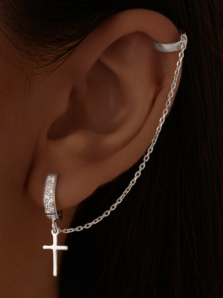 Кафф, серебро, 925 проба, родирование, фианит