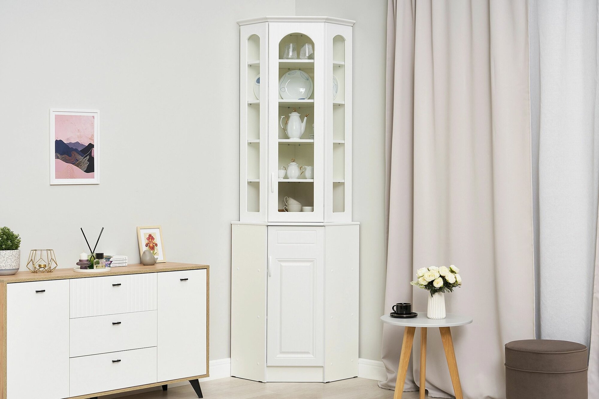 Буфет угловой Констанция (Белый матовый, Белый)