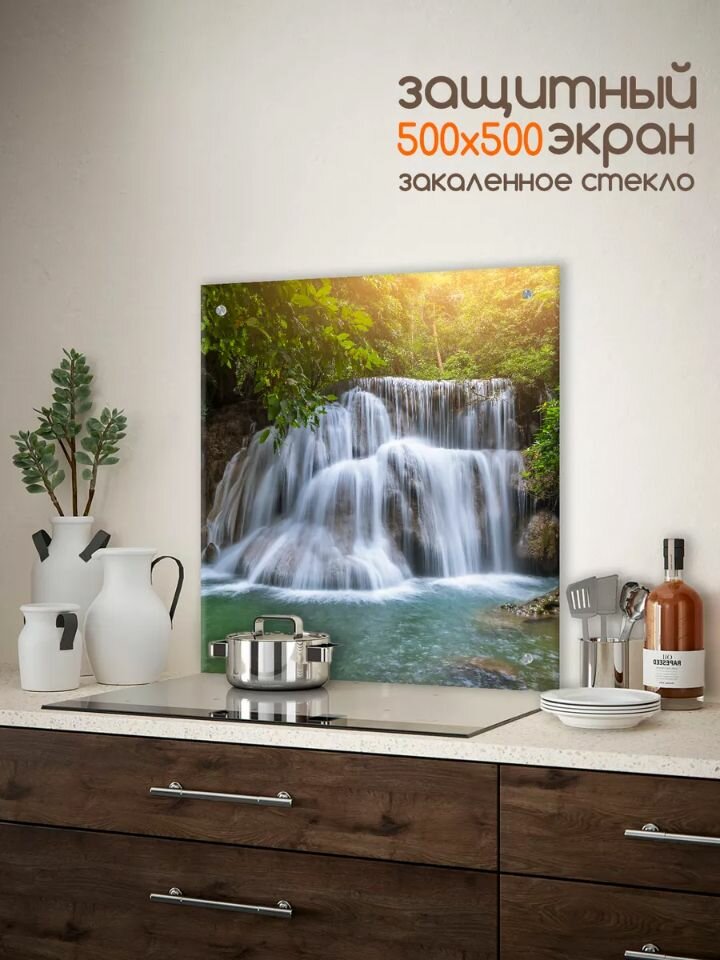 Защитный экран от брызг на плиту 500х500х4мм. Стеновая панель для кухни из закаленного стекла. Фартук для кухни на стену