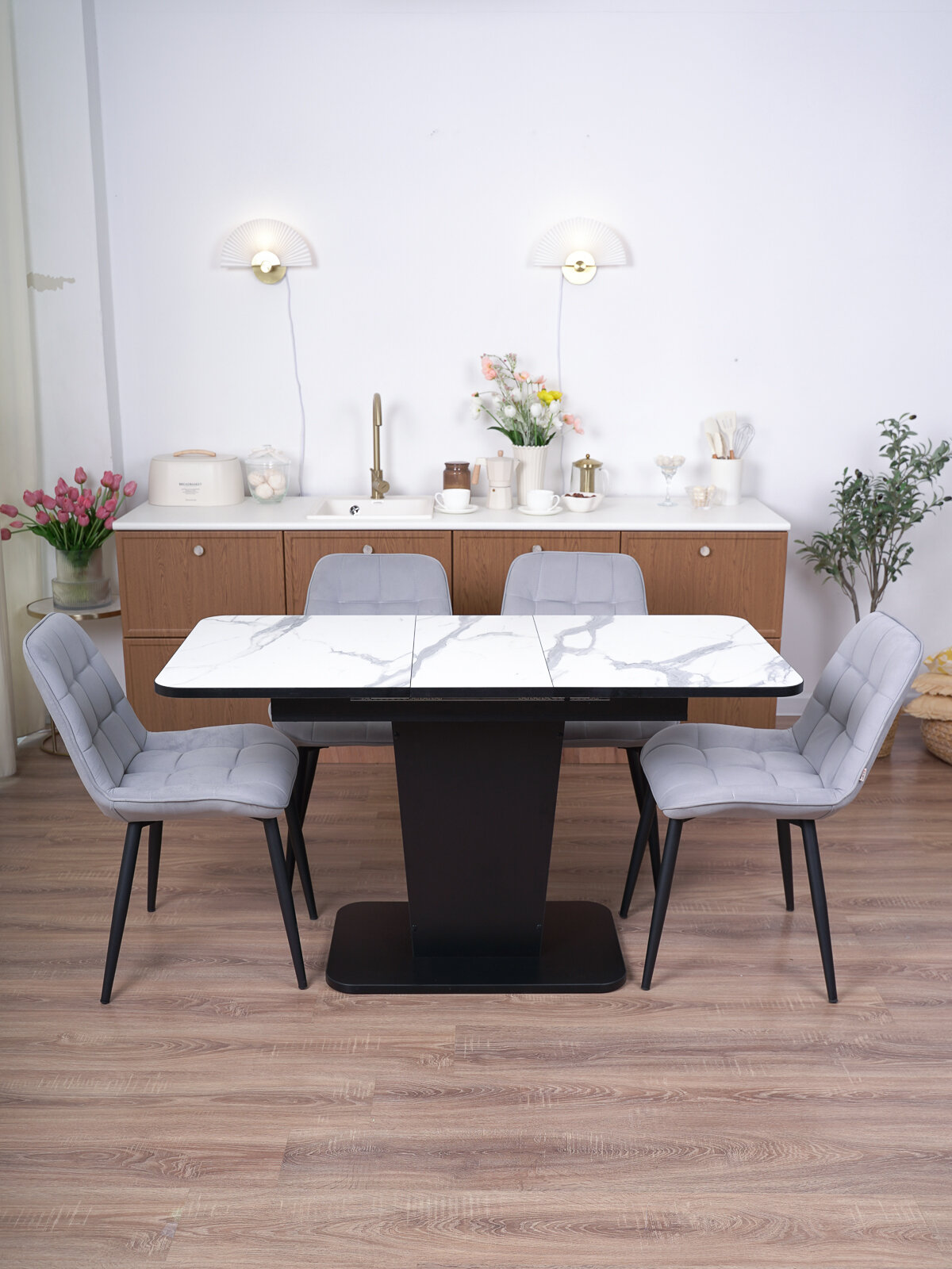 Стол кухонный обеденный раздвижной Грант 108(138)х68см ПластикNo3027кромкаЧернаяЛДСПчерное