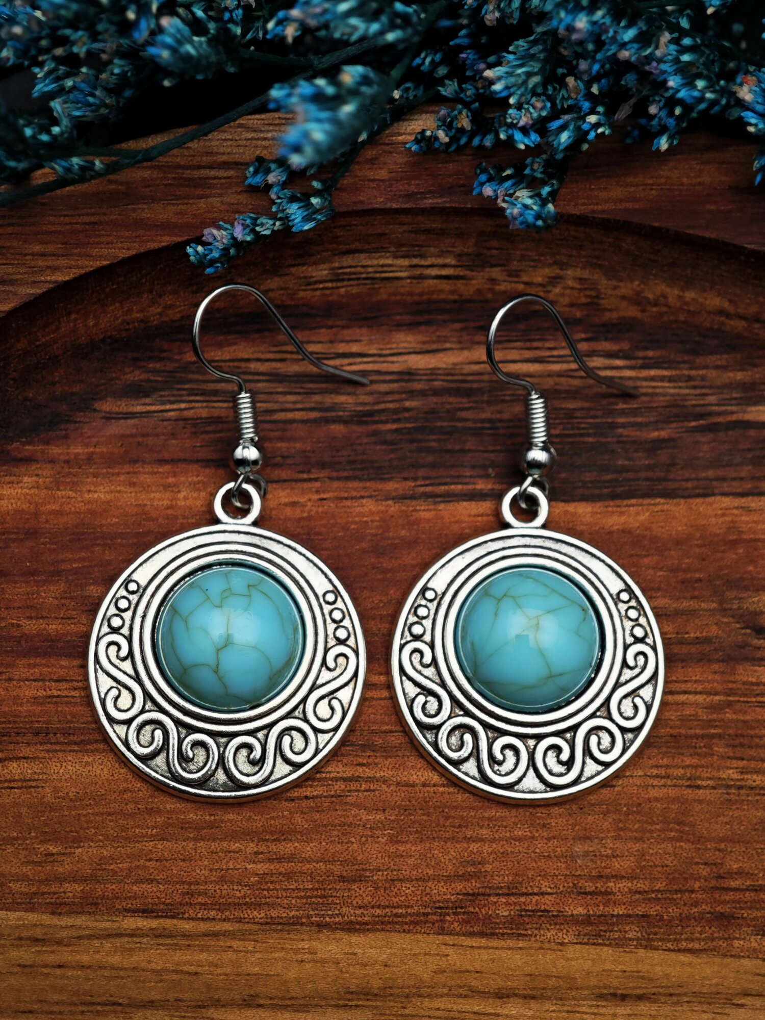 Серьги, бирюза синтетическая, эмаль