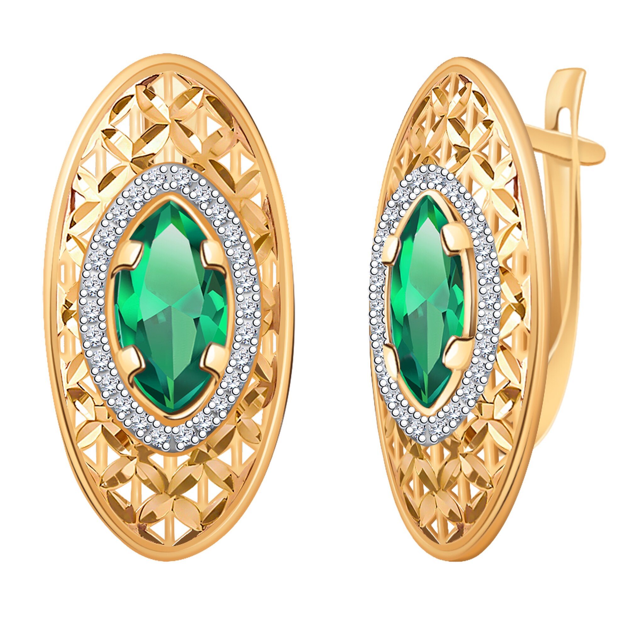 Серьги, красное золото, 585 проба, фианит