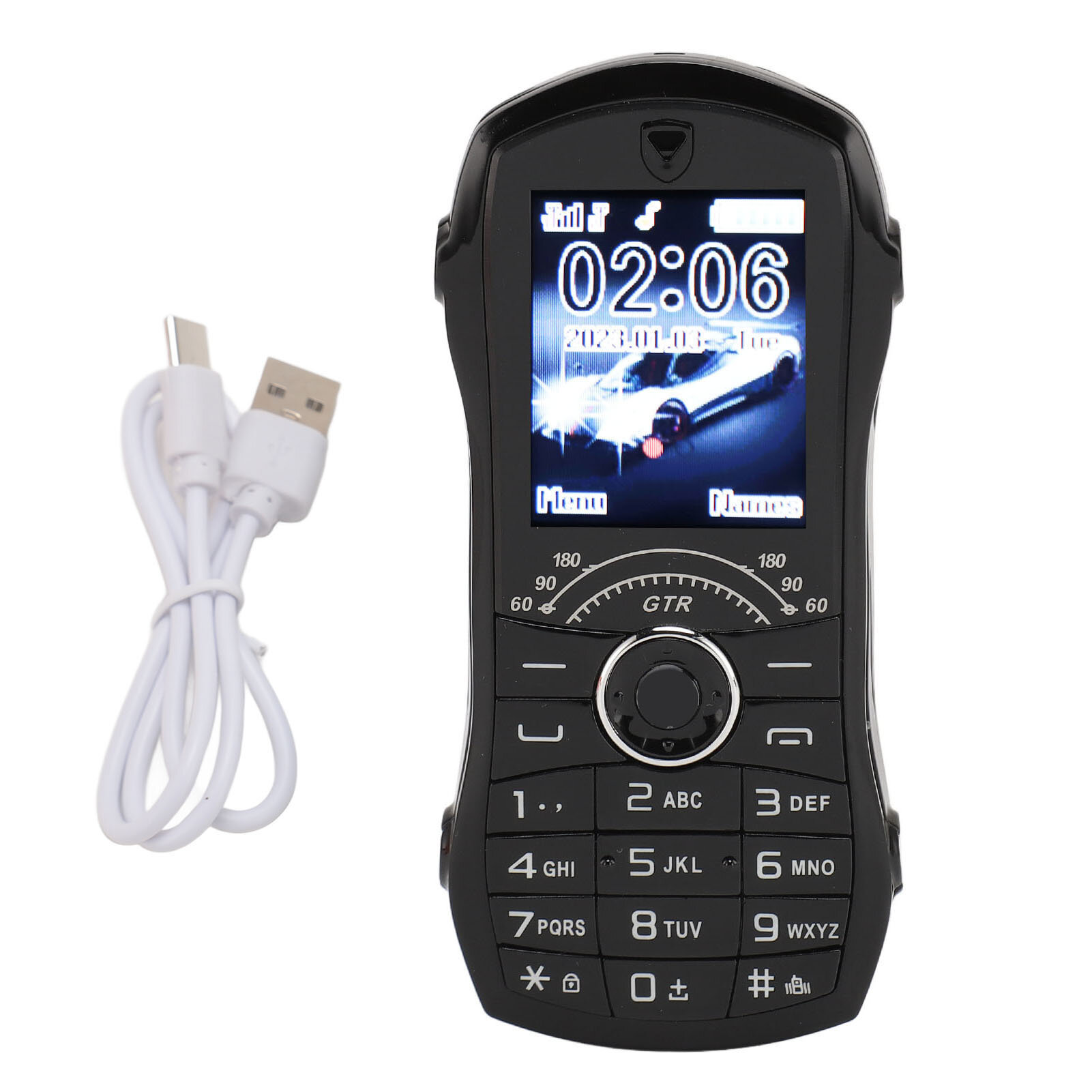 1,8-дюймовый мобильный телефон в форме автомобиля с большими кнопками, для пожилых людей, с поддержкой двух карт, в режиме ожидания, с чистым звуком, 9 цифрами набора, аккумулятором 2400 мАч, черный.