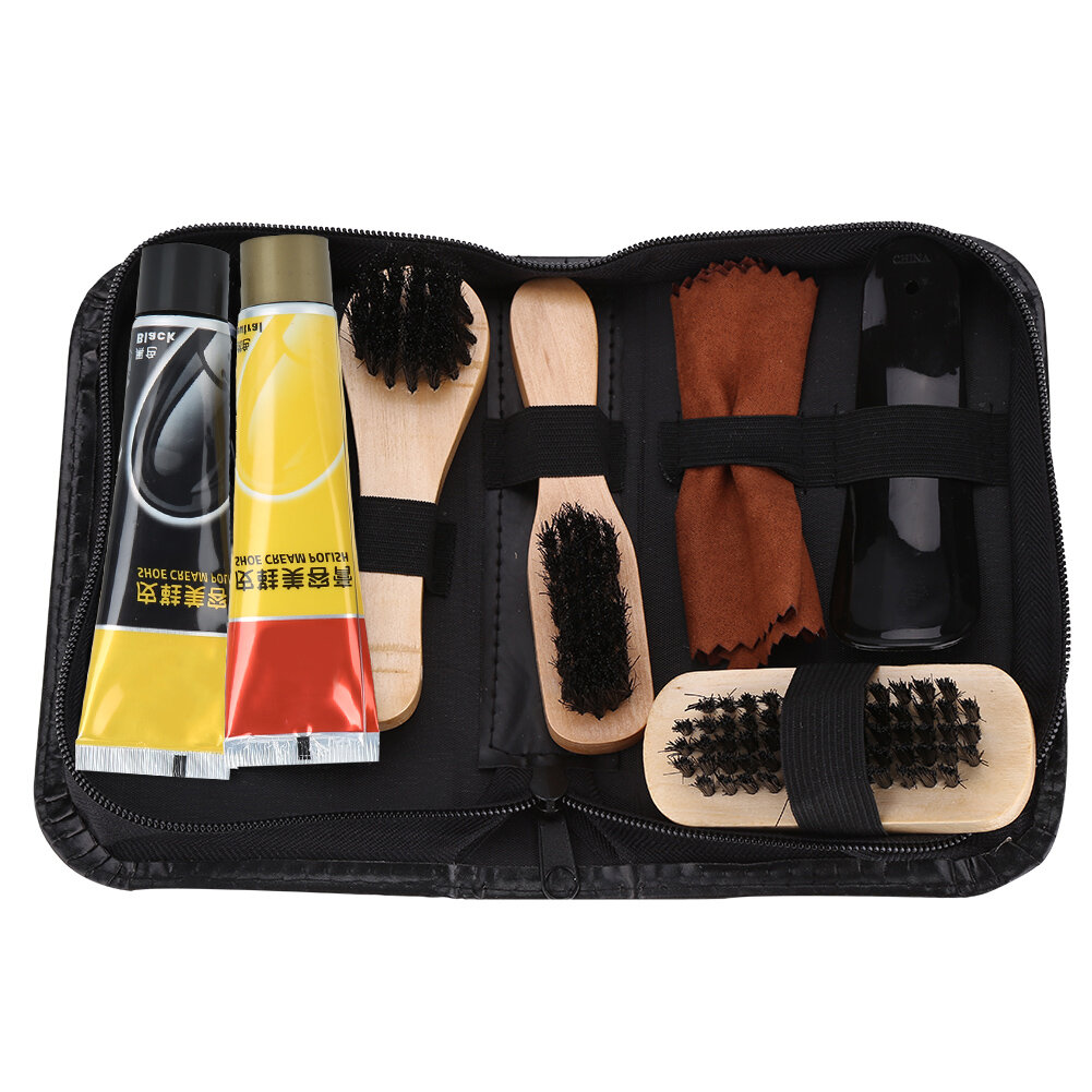 8PCS Shoe Shine Care Kit Black and Neutral Polish Brushes for Boots Shoes Sneakers