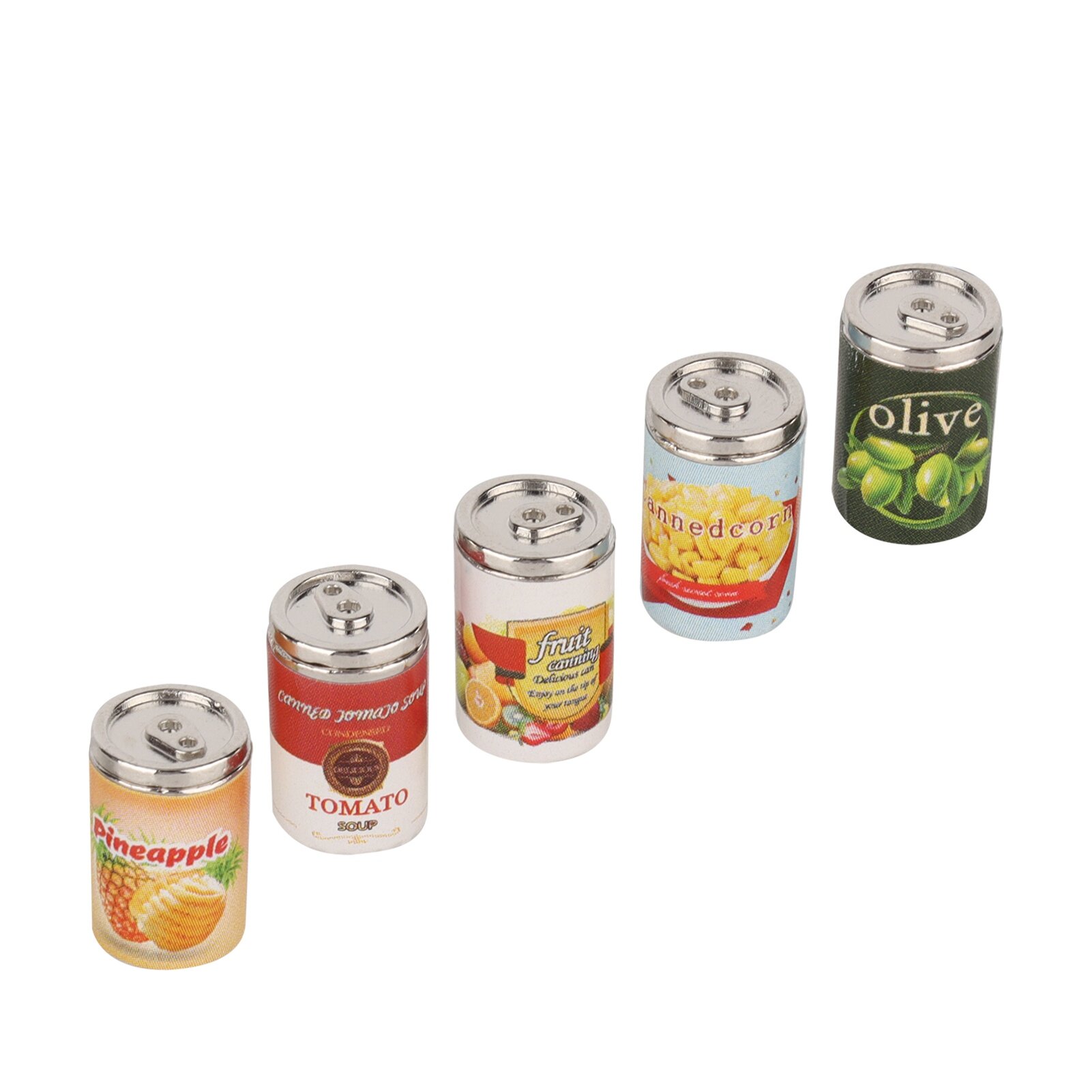 5Pcs Mini Dollhouse Drink Accessories Miniature Fruit Can Models Size 0.9x1.4cm Material Alloy for Doll House Decoration 7-14 years old