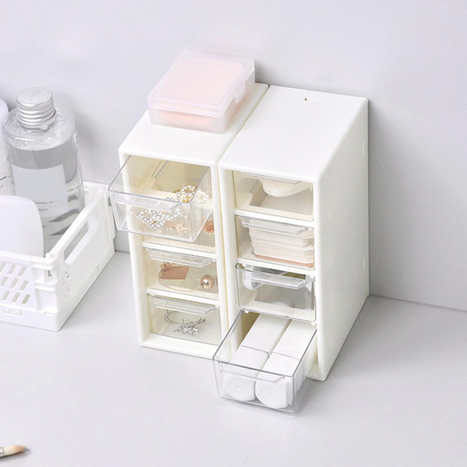Настольный органайзер для хранения с 4 ящиками, небольшой штабелируемый прозрачный пластиковый контейнер для хранения, коробка для домашнего офиса