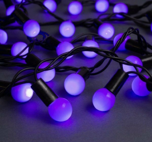 Гирлянда «Нить» 10 м с насадками «Шарики 1.5 см», IP44, тёмная нить, 100 LED, свечение фиолетовое, 8 режимов, 220 В