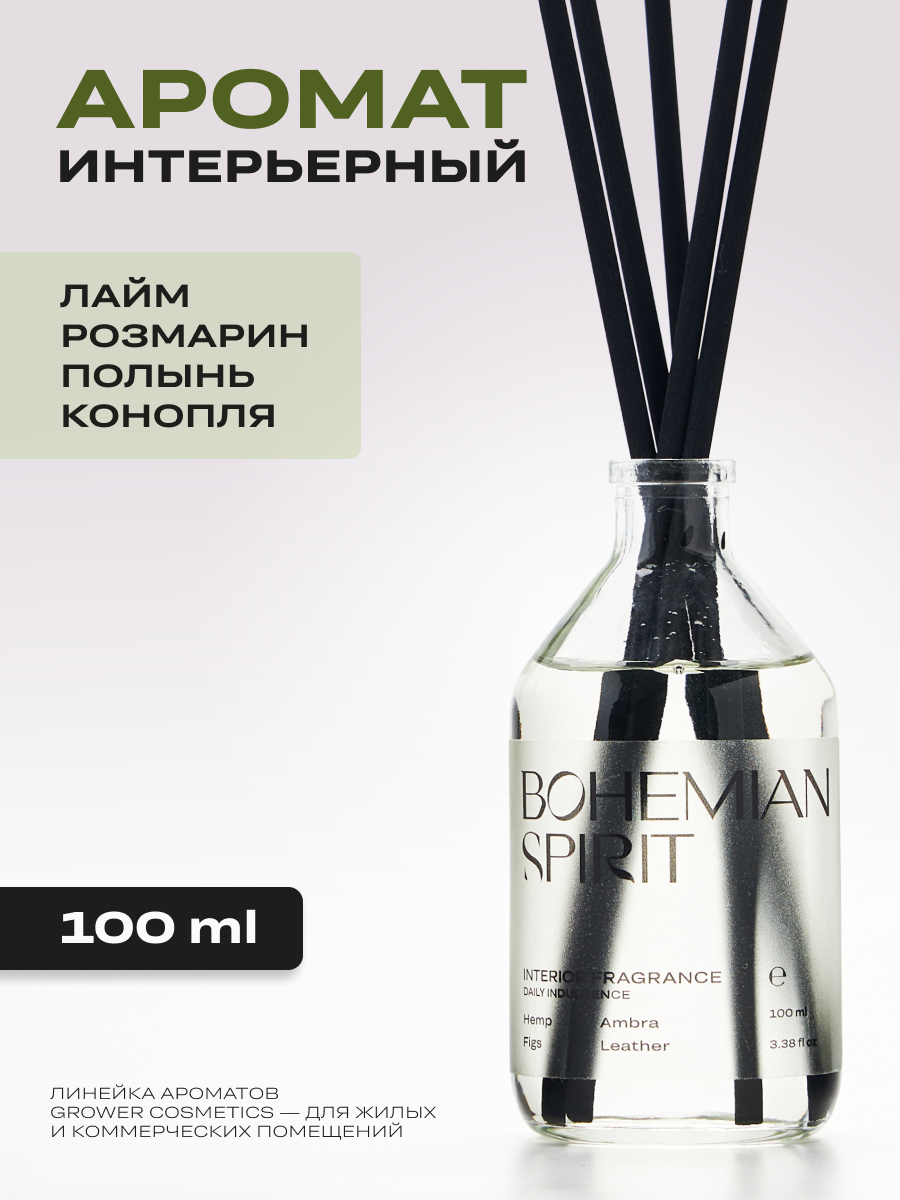 Арома диффузор Grower cosmetics "BOHEMIAN SPIRIT" Инжир, Амбра, Кожа, Конопля. 100мл