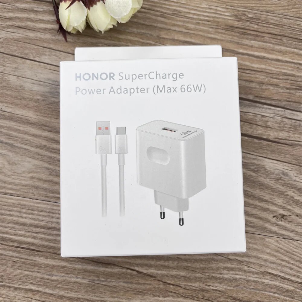 Оригинальное быстрое зарядное устройство HONOR 66 Вт SuperCharge, настенный адаптер европейского стандарта, кабель типа C, подходит для Honor 70 80 90 Pro 50 60 SE Magic VS FoldV2