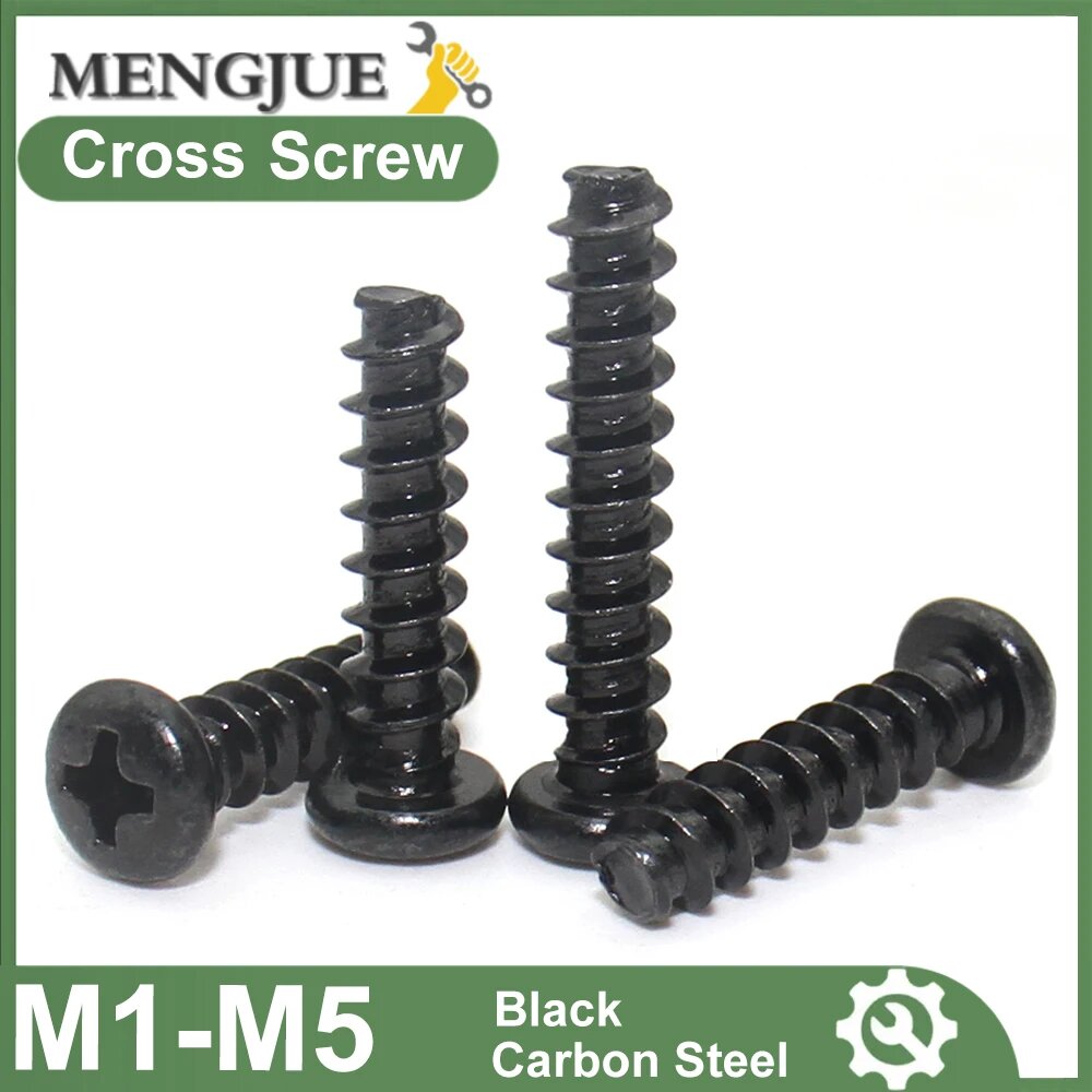 Черные саморезы из углеродистой стали M1 M1.2 M1.4 M1.5 M2 M2.3 M2.6 M3 M3.5 M4 M1.6 (150pcs), 6mm