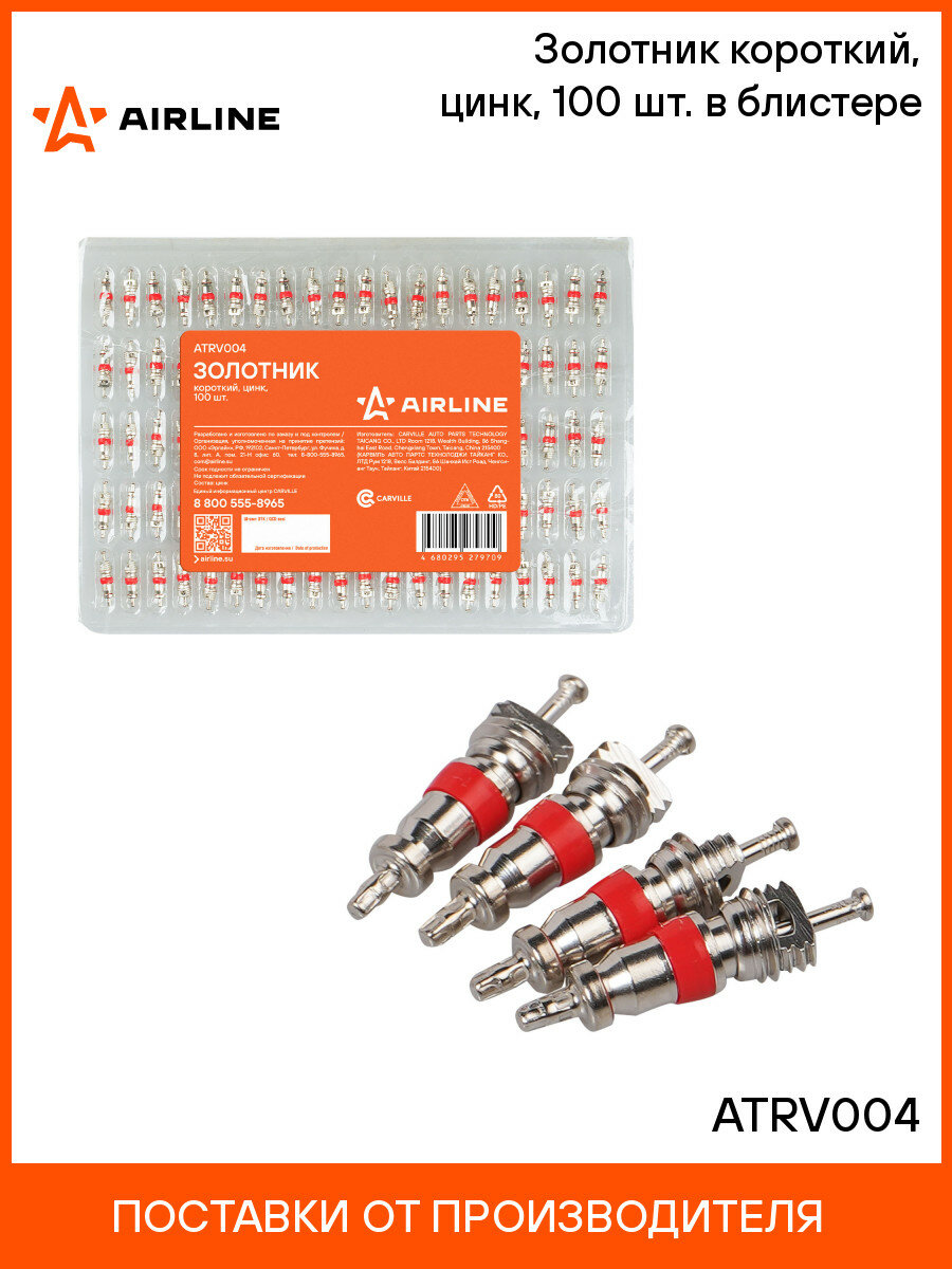 Золотник автомобильный ниппель для колеса 100 шт, короткий 19 мм AIRLINE ATRV004