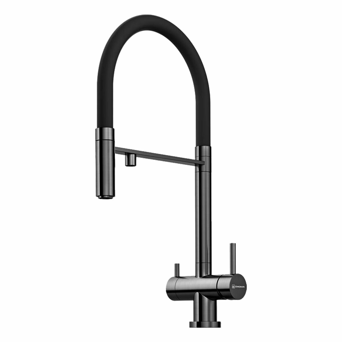 Смеситель для кухни OMOIKIRI Kanto-GM-BL с подключением фильтра и гибким изливом / вороненая сталь / черный шланг