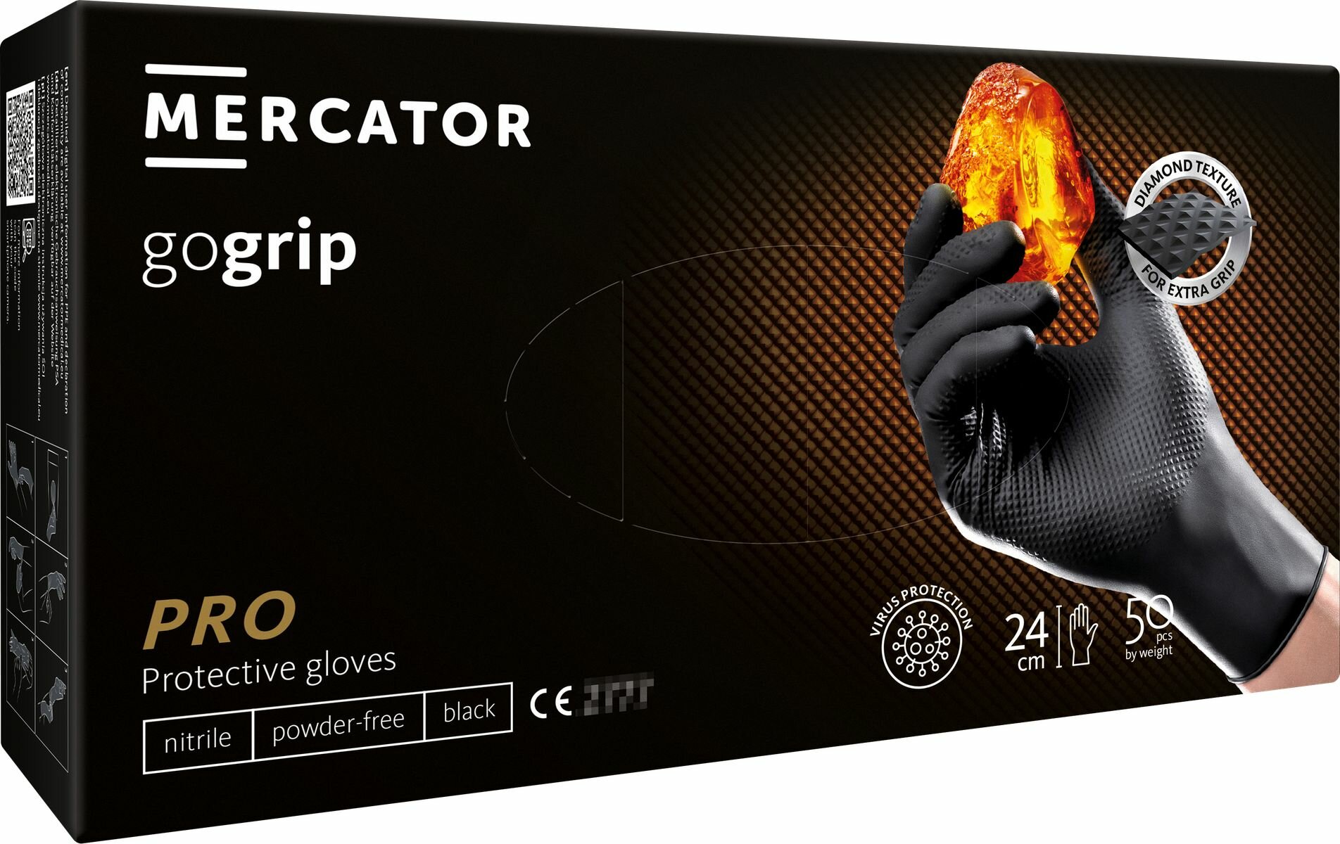 Перчатки особо прочные нитриловые размер L, Меркатор/Mercator GoGrip, защитные черные, 25 пар/50 штук
