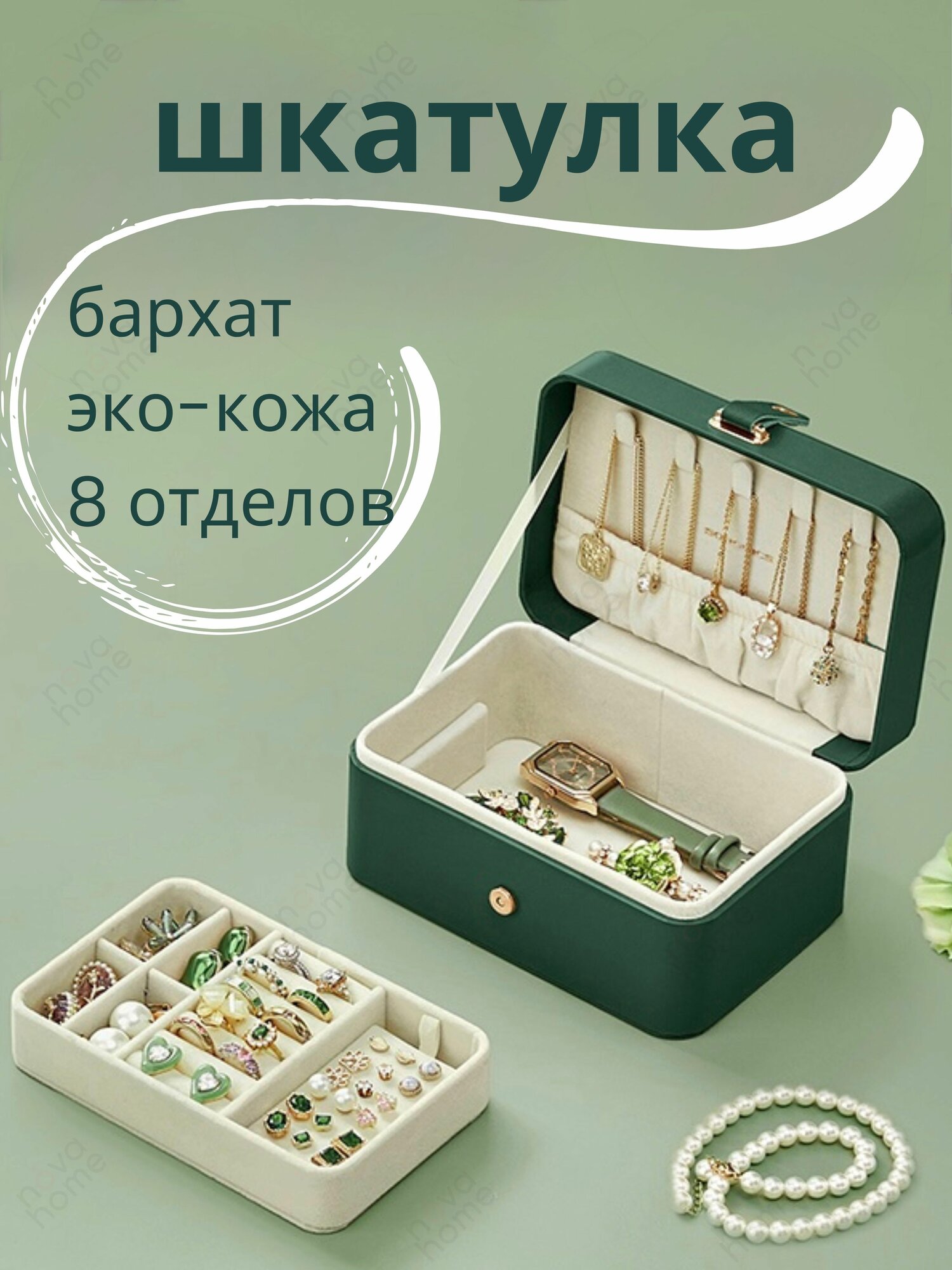 Шкатулка "Сундучок", темно-зеленая, водоотталкивающая, прямоугольная