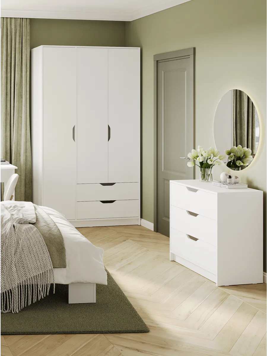 Шкаф Руна, трехстворчатый, для одежды, ЛДСП, белый, 1200х2100х500