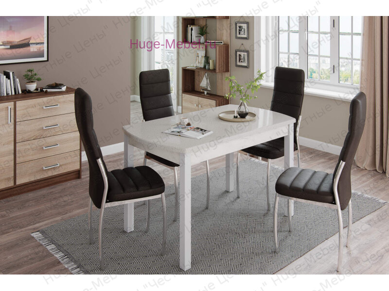 Стол обеденный "Бостон-3" металл белый/белый гранит