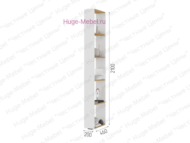 Стеллаж "Хелен" белый+крафт Huge Mebel . Ширина 200 Высота 2100. Стеллажи