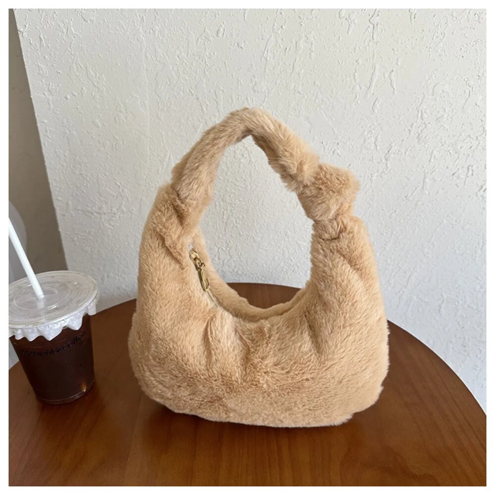 Новая мода Женская Женская Леди Плековая сумка подмышки с твердым цветом мягкая плюшевая сумочка пушистый кошелек осень зимняя сумка для покупок, brown, SKU01103