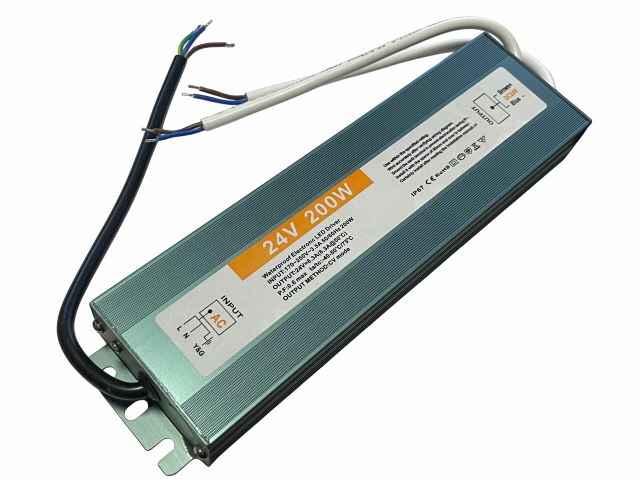 Герметичный блок питания 200Вт-24В-8.3А-IP67, 1шт