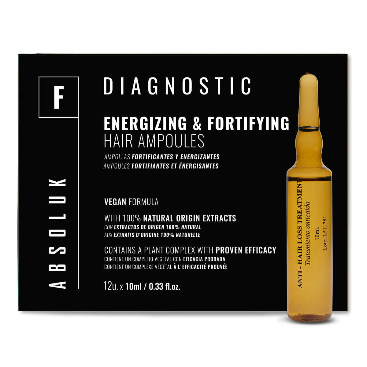 Лосьон энергетический для укрепления волос Absoluk Diagnostic Energizing & Fortifying Hair Ampoules, 12х10 мл