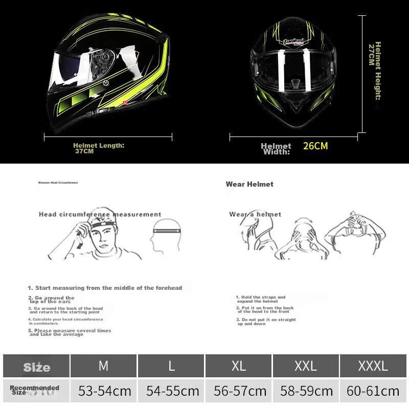 Tanked Racing T127 Motorcycle Full-Face Helmet with Dual Visor, Anti-Fog, Electric Scooter Safety Helmet, All-Season Matte Black, 66 Highway, XXXL Size