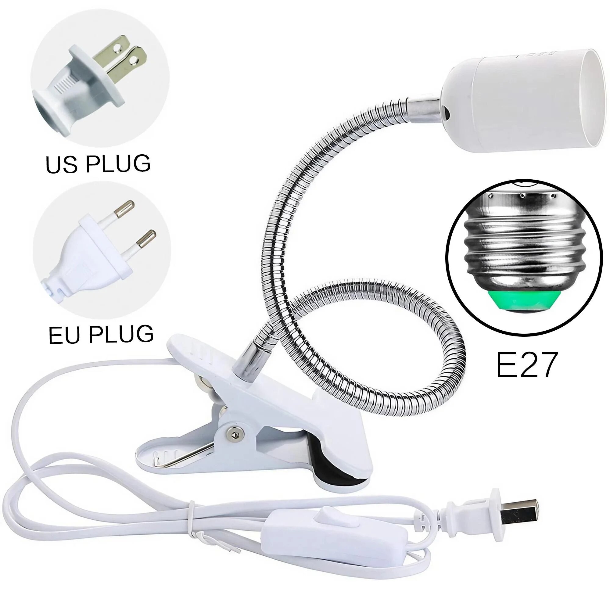Держатель для лампы E27 WHITE, EU Plug