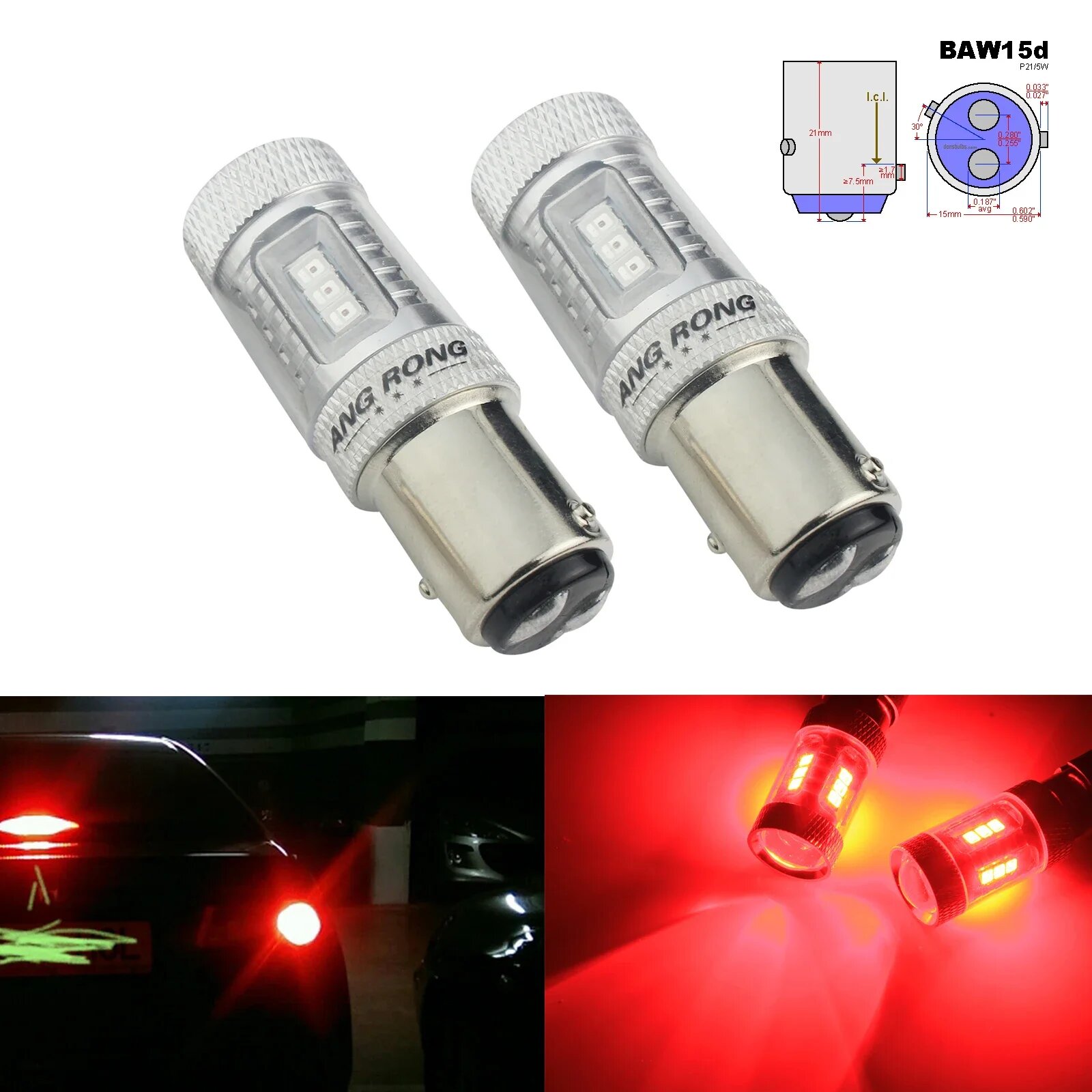 ANGRONG 2 шт. PR21/5 Вт BAW15d 380R лампа красная 15 SMD светодиодный задний резервный стоп-сигнал