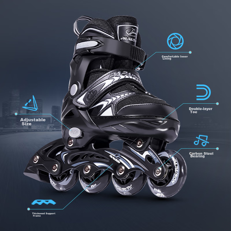 Xiaozhuangyuan Roller Skates for Children And Adults, Thickened Alloy Frame Inline Skates with Helmet And Protective Gear Set, Black And Red, Size L