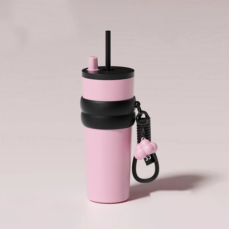 710 мл термокружка с соломой, термос из нержавеющей стали, изолированная бутылка для воды, кофейная чашка, дорожная автомобильная кружка, портативный стакан, 701-800 мл, Розовый