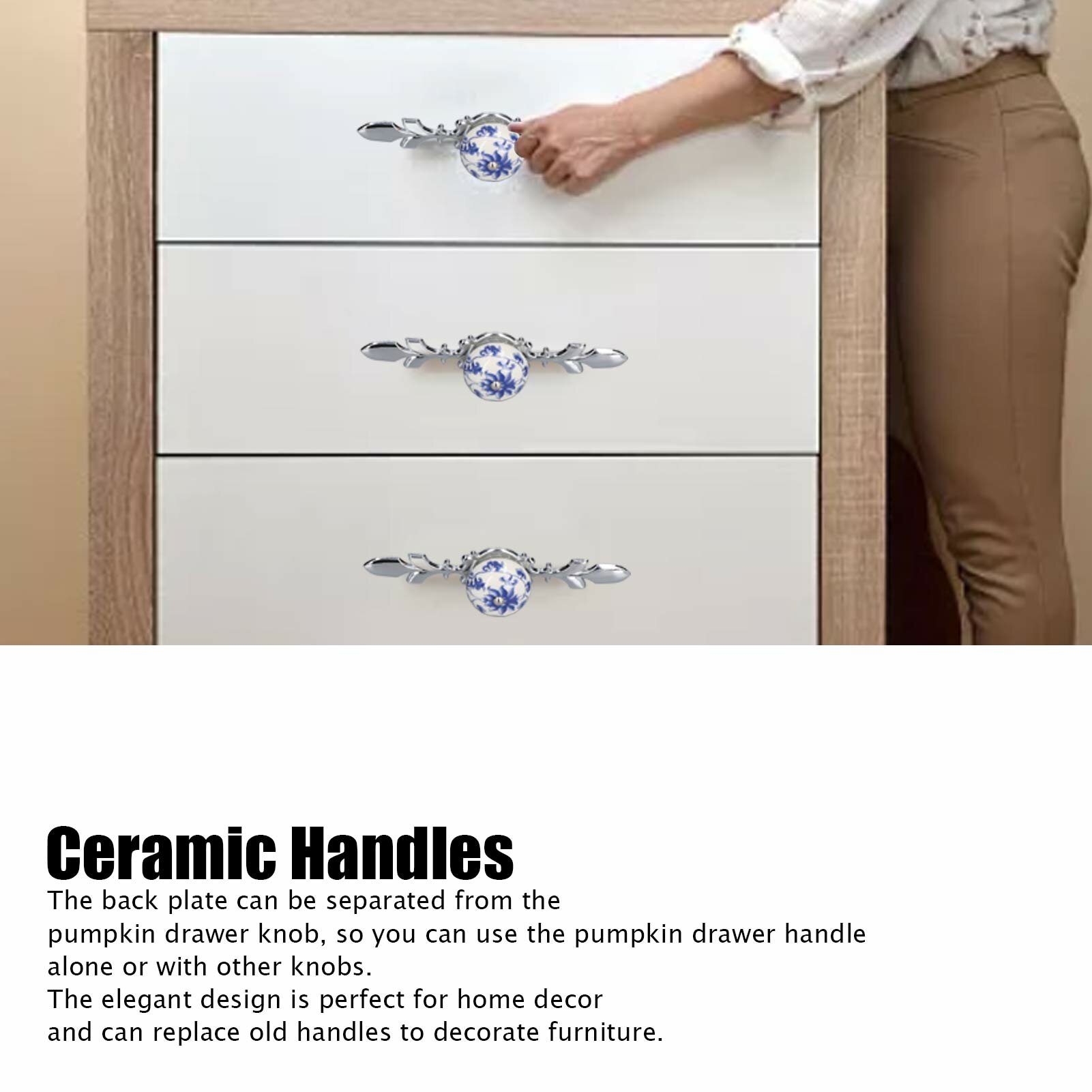 2 шт./компл, керамическая ручка для шкафа, современный простой стиль, ручная роспись, керамические ручки для шкафа, 1060D, насыщенный цветок, синий и белый фарфор